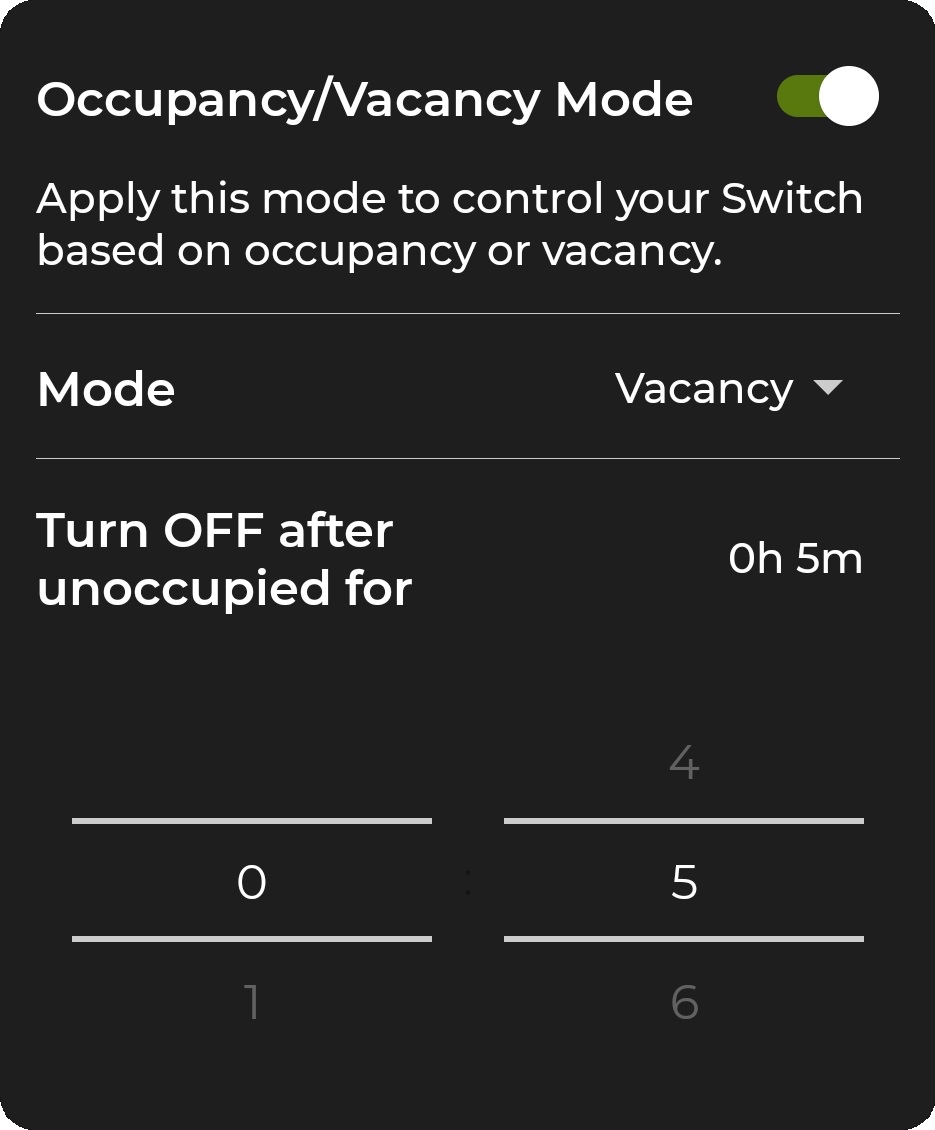 Occupancy/Vacancy Mode – Swidget